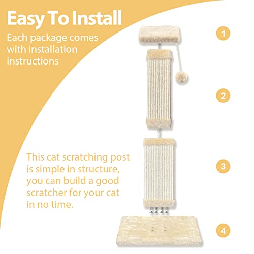 AGYM Cat Scratching Post, 32 Inch Large Cat Scratch Post for Adult Cats and Kittens, Nature Sisal Modern Cat Scratcher for Indoor Cats, Protect Your Furniture and Exercise Cats, Beige