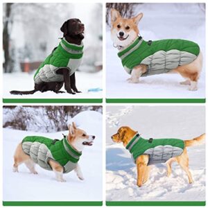 FUAMEY Dog Coat,Warm Dog Jacket Winter Coat Paded Dog Fleece Vest Reflective Dog Cold Weather Coats with Built in Harness Waterproof Windproof Dog Snow Jacket Clothes with Zipper Green Medium