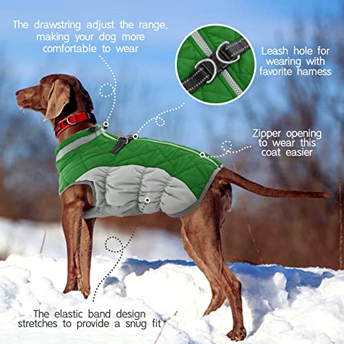 FUAMEY Dog Coat,Warm Dog Jacket Winter Coat Paded Dog Fleece Vest Reflective Dog Cold Weather Coats with Built in Harness Waterproof Windproof Dog Snow Jacket Clothes with Zipper Green Medium