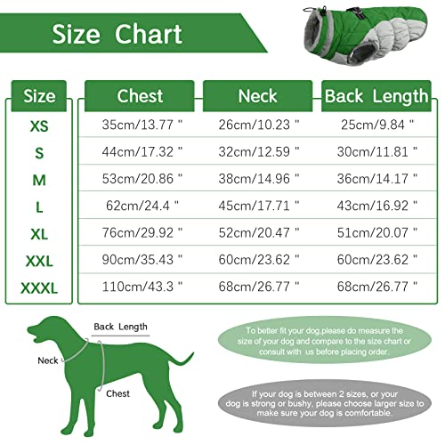 FUAMEY Dog Coat,Warm Dog Jacket Winter Coat Paded Dog Fleece Vest Reflective Dog Cold Weather Coats with Built in Harness Waterproof Windproof Dog Snow Jacket Clothes with Zipper Green Medium