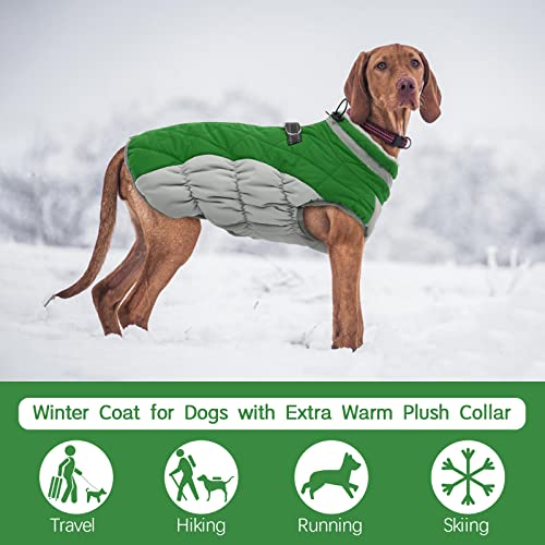 FUAMEY Dog Coat,Warm Dog Jacket Winter Coat Paded Dog Fleece Vest Reflective Dog Cold Weather Coats with Built in Harness Waterproof Windproof Dog Snow Jacket Clothes with Zipper Green Medium