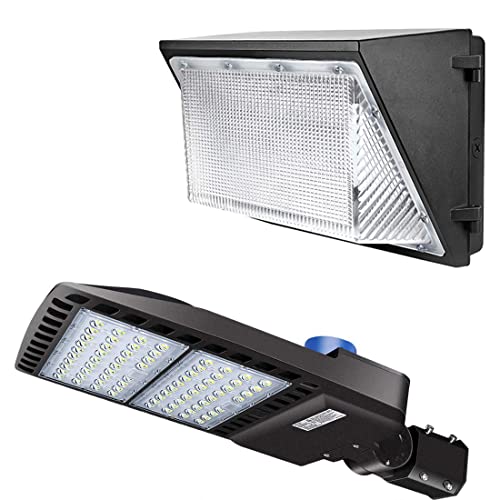 LEDMO Commercial Outdoor Lights 200W LED Parking Lot Lights with 120W LED Wall Pack