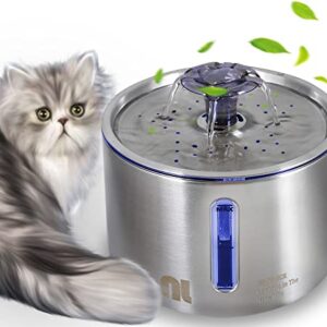 Nicelock Cat Water Fountain Pet Fountain Stainless Steel Metal Dog Drinking Fountains Automatic Pet Water Fountain Ultra-Quiet | Hygienic Material | Dishwasher Safe & Smart LED Light| 84oz/2.5L