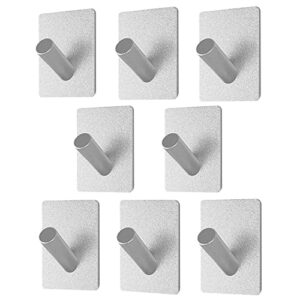 bathhold adhesive wall hooks,towel hooks coat hooks heavy duty hooks waterproof aluminum for hanging, robe, clothes, hat, kitchen utensils stick on bathroom,bedroom or kitchen (sliver, 8packs)