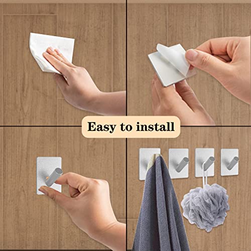 BATHHOLD Adhesive Wall Hooks,Towel Hooks Coat Hooks Heavy Duty Hooks Waterproof Aluminum for Hanging, Robe, Clothes, Hat, Kitchen Utensils Stick on Bathroom,Bedroom or Kitchen (Sliver, 8Packs)