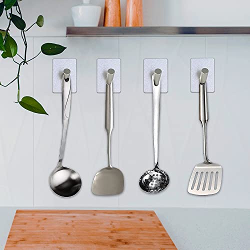 BATHHOLD Adhesive Wall Hooks,Towel Hooks Coat Hooks Heavy Duty Hooks Waterproof Aluminum for Hanging, Robe, Clothes, Hat, Kitchen Utensils Stick on Bathroom,Bedroom or Kitchen (Sliver, 8Packs)