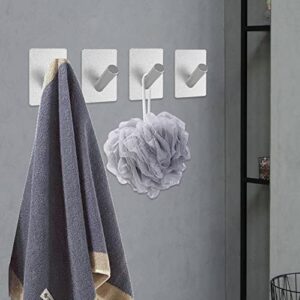 BATHHOLD Adhesive Wall Hooks,Towel Hooks Coat Hooks Heavy Duty Hooks Waterproof Aluminum for Hanging, Robe, Clothes, Hat, Kitchen Utensils Stick on Bathroom,Bedroom or Kitchen (Sliver, 8Packs)