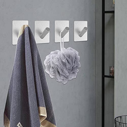 BATHHOLD Adhesive Wall Hooks,Towel Hooks Coat Hooks Heavy Duty Hooks Waterproof Aluminum for Hanging, Robe, Clothes, Hat, Kitchen Utensils Stick on Bathroom,Bedroom or Kitchen (Sliver, 8Packs)