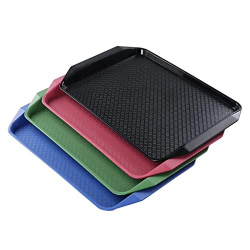 Innouse Plastic Rectangular Tray for Eating, 4 Pack Fast Food Serving Trays