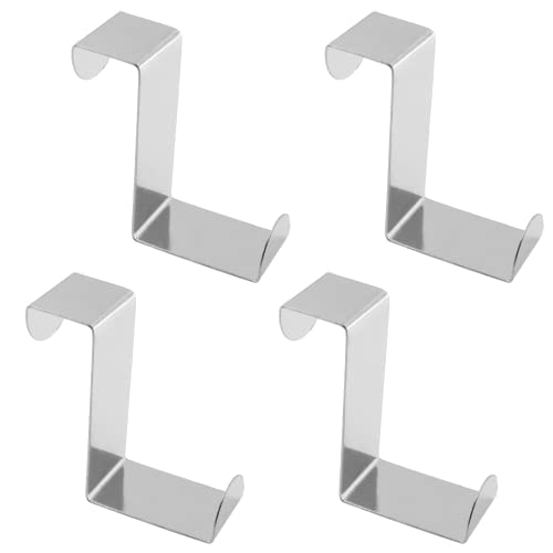 BokWin 4PCS Stainless Steel Reversible Over Door Cabinet Drawer Hooks Z-Shaped Reversible Sturdy Hanging Hooks for Towels, Hats, Hand Bags, Kitchen, Bedroom, 1.6 inch