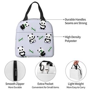 CUAMZST Cute Panda Insulated Lunch Bag for Women Reusable Lunch Box with Front Pocket Portable Thermal Cooler Tote Bag for Work Picnic Travel