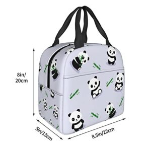 CUAMZST Cute Panda Insulated Lunch Bag for Women Reusable Lunch Box with Front Pocket Portable Thermal Cooler Tote Bag for Work Picnic Travel