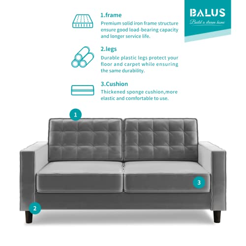 BALUS 63" W Velvet Loveseat Sofa, Mid-Century Modern Loveseats Couch Furniture for Living Room, Upholstered Love Seats 2-Seater Living Room, Bedroom, Apartment and Small Space (Grey)