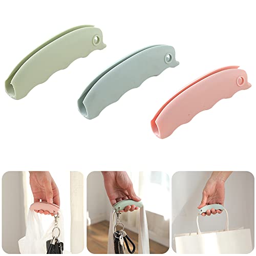 Terrysun 3 Pcs Grocery Bag Carrier with Soft Cushion Grip, Silicone Lifting Holder Handle Grip Keyhole For Shopping Simple Non-Slip Hand Protect Kitchen Gadgets ( Blue+Green+Pink)