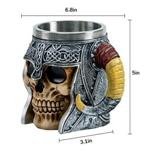 CHICVITA Stainless Steel Viking Mug, Skull Coffee Mug, Double Handles Viking Beer Cup, Cool Tea Cups For Men, Dad Coffee Mug Gift, 6.8 x 5 x 3.1 inches