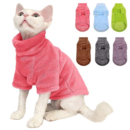 SUNFURA Turtleneck Sweater Coat for Cat, Kitten Fleece Winter Pullover Vest Cat Cozy Soft Pajamas with Sleeves for Puppy Cats, Pet Warm and Jumpsuit Apparel for Cold Weather, Pink XL