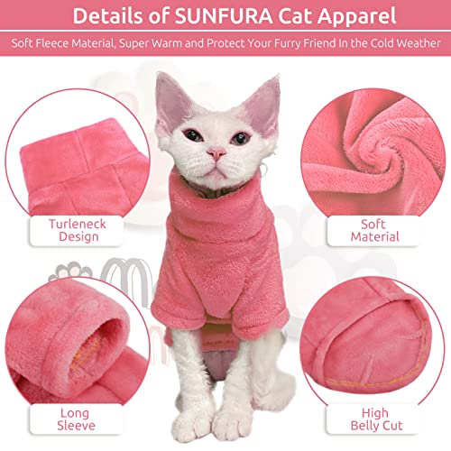 SUNFURA Turtleneck Sweater Coat for Cat, Kitten Fleece Winter Pullover Vest Cat Cozy Soft Pajamas with Sleeves for Puppy Cats, Pet Warm and Jumpsuit Apparel for Cold Weather, Pink XL