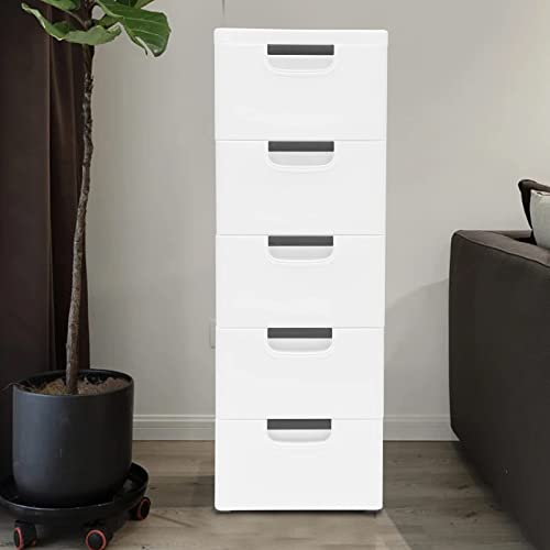 Plastic Storage 5 Drawers Dresser Storage Cabinet, Stackable Vertical Clothes Storage Tower, Modern Plastic Drawers Dresser Closet Drawers Organizer With Wheels for Home, Bedroom Furniture (5 Drawers)