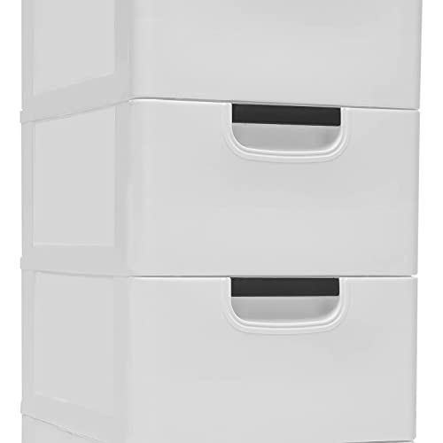 Plastic Storage 5 Drawers Dresser Storage Cabinet, Stackable Vertical Clothes Storage Tower, Modern Plastic Drawers Dresser Closet Drawers Organizer With Wheels for Home, Bedroom Furniture (5 Drawers)