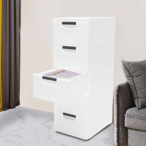 Plastic Storage 5 Drawers Dresser Storage Cabinet, Stackable Vertical Clothes Storage Tower, Modern Plastic Drawers Dresser Closet Drawers Organizer With Wheels for Home, Bedroom Furniture (5 Drawers)