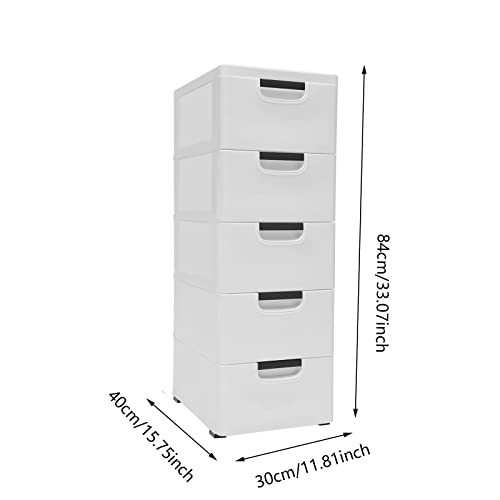 Plastic Storage 5 Drawers Dresser Storage Cabinet, Stackable Vertical Clothes Storage Tower, Modern Plastic Drawers Dresser Closet Drawers Organizer With Wheels for Home, Bedroom Furniture (5 Drawers)