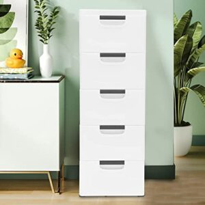 Plastic Storage 5 Drawers Dresser Storage Cabinet, Stackable Vertical Clothes Storage Tower, Modern Plastic Drawers Dresser Closet Drawers Organizer With Wheels for Home, Bedroom Furniture (5 Drawers)