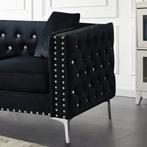 Melpomene Tufted Sectional 59.4''W 2 Seat Tuxedo Velvet Loveseat Couch Bilateral Crystal Button-Tufted Accent with Chrome Metal Legs, Modern Contemporary Chesterfield (Black, 2 Seat)