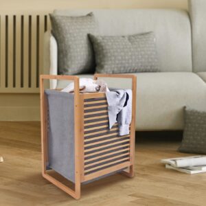 Bamboo Wood Laundry Basket, Freestanding Portable Bathroom Laundry Hamper with Lid and Handles Dirty Clothes Hamper Removable Storage Bag for Bedroom, Bathroom, Closet, Dorm