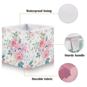 Kigai Cube Storage Bin Pink Rose Flower Floral Foldable Storage Basket Toy Storage Box for Home Organizing Shelf Closet Bins, 11 x 11 x 11-Inch