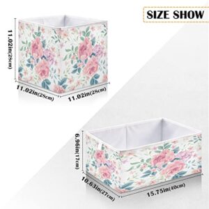 Kigai Cube Storage Bin Pink Rose Flower Floral Foldable Storage Basket Toy Storage Box for Home Organizing Shelf Closet Bins, 11 x 11 x 11-Inch