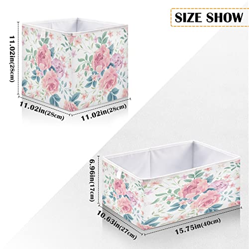 Kigai Cube Storage Bin Pink Rose Flower Floral Foldable Storage Basket Toy Storage Box for Home Organizing Shelf Closet Bins, 11 x 11 x 11-Inch