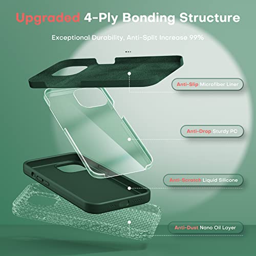 TOCOL [5 in 1 Designed for iPhone 14 Pro Case, with 2 Pack Screen Protector + 2 Pack Camera Lens Protector, Liquid Silicone Phone Case 6.1 Inch, [Anti-Scratch] [Drop Protection], Alpine Green