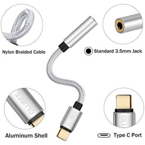 GLUBEE USB C to 3.5mm Audio Adapter 96 KHz Hi-Res Type C to 3.5mm  DAC of Type C to Aux Compatible with Galaxy X6/F13/S20 FE Pixel 6/5 Pad Pro/MacBook and More USB-C Devices (3 Pcs, Silver)