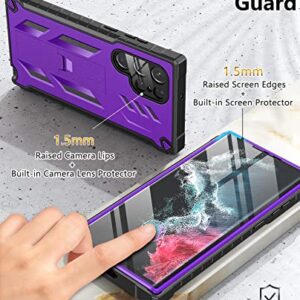 FNTCASE for Samsung Galaxy S22 Ultra Case: Built-in Screen Protector & Kickstand Full-Body Dual Layer Rugged Military Grade Shockproof Protection Heavy Duty Protective Phone Cover 5G-Purple