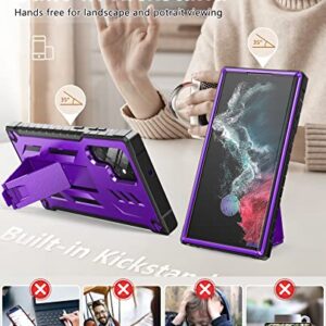 FNTCASE for Samsung Galaxy S22 Ultra Case: Built-in Screen Protector & Kickstand Full-Body Dual Layer Rugged Military Grade Shockproof Protection Heavy Duty Protective Phone Cover 5G-Purple