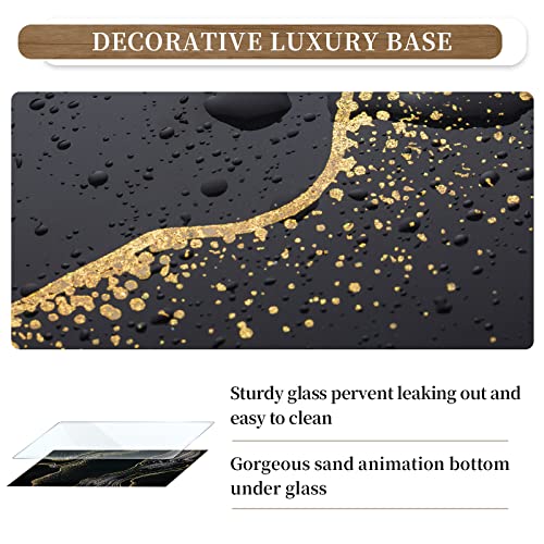 Hanobe Decorative Serving Tray Black: Coffee Table Tray with Handles for Ottoman Home Decor Modern Gold Rim Glass Drink Trays for Kitchen Counter Decanter Bar, Easy to Clean