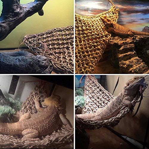 13 x 13 Inches Reptile Triangle Hammock Set of 2, Lizard Lounger, 100% Natural Seagrass Fibers with Hemp 2 Rope, 12 Hooks, 8 Suckers for Anoles, Bearded Dragons, Geckos, Iguanas, and Hermit Crabs