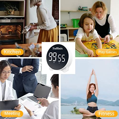 LED Digital Kitchen Timer Clock - Tuffinix LED Display Countdown Cooking Timers with 2 Groups of Alarm Clock Adjustable Volume for Kids Adults Gym Bedroom Classroom, USB Mode& Battery Mode