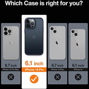 TORRAS Shockproof Designed for iPhone 14 Pro Case, [Military-Grade Drop Tested] Translucent Matte Hard Back with Silicone Slim Protective Anti-Fingerprint Anti-Scratch Phone Case Guardian 2022, Black