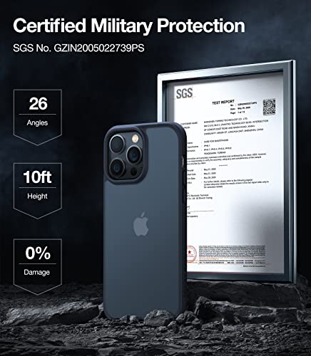 TORRAS Shockproof Designed for iPhone 14 Pro Case, [Military-Grade Drop Tested] Translucent Matte Hard Back with Silicone Slim Protective Anti-Fingerprint Anti-Scratch Phone Case Guardian 2022, Black