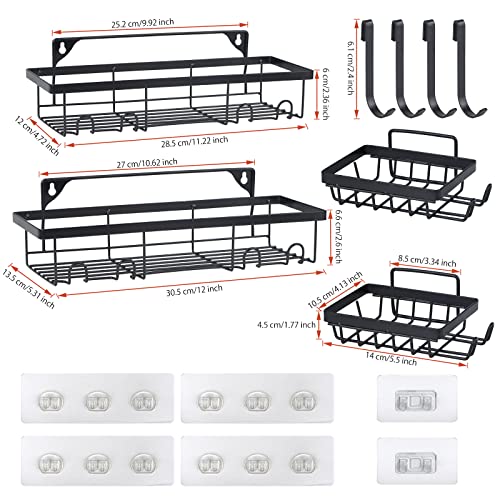 Yueranhu 4-Pack Shower Caddy bathroom wall organizer, Adhesive Bathroom shelf with hooks, No Drilling Soap Shampoo Holder Shower Shelf, Bathroom Accessories, Kitchen Shelf Rack, Black