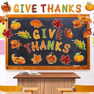 Whaline 47Pcs Fall Thanksgiving Cutouts with 100Pcs Glue Points Give Thanks Cut-Outs Autumn Assorted Pattern Cardboard Paper Cutting for Fall Theme Thanksgiving Classroom Bulletin Border Decor