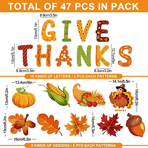 Whaline 47Pcs Fall Thanksgiving Cutouts with 100Pcs Glue Points Give Thanks Cut-Outs Autumn Assorted Pattern Cardboard Paper Cutting for Fall Theme Thanksgiving Classroom Bulletin Border Decor