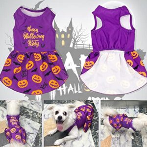 Dog Halloween Witch Dresses Costumes Puppy Skirts Apparel for Funny Pumpkin Head/Bat Party Dress Cosplay Halloween Costume for Small Medium Dogs Cats (Medium, Purple)