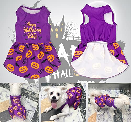 Dog Halloween Witch Dresses Costumes Puppy Skirts Apparel for Funny Pumpkin Head/Bat Party Dress Cosplay Halloween Costume for Small Medium Dogs Cats (Medium, Purple)