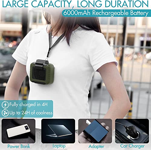 PANERGY Portable Waist Clip Fan with 6000mAh Rechargeable Battery,3 Speeds,Max.24H Working,Hand Free Waist Fan with Lanyard & Belt for Jobsite,Gardening,Fishing