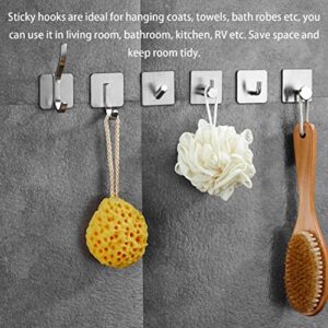 Towel Hooks 6 Pack Stainless Steel Self Adhesive Coat Robe Hooks, Modern No Drilling Waterproof Sticky Wall Hooks for Bathroom Kitchen Office Home, Waterproof Stick on Wall Adhesive Hangers,Wall Mount