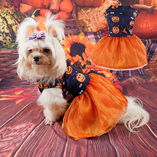 Gyuzh Halloween Dog Dress Puppy Dresses Pumpkin Bat Skull Dresses for Dogs Halloween Pet Puppy Dog Cat Dress Costume for Small Dogs Cats