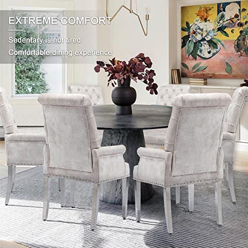 GATOSIG Tufted Velvet Upholstered Dining Chairs with Nailhead Trim, Stainless Steel Leg for Kitchen/Bedroom/Dining Room (Beige)