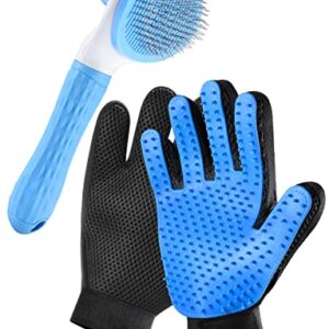 Cat Grooming Glove Brush, RIFNEEIM Pet Deshedding Glove with Self Cleaning Slicker Brush, Efficient Pet Hair Remover Massage Tool with Enhanced Five Finger Design for Cat Dog